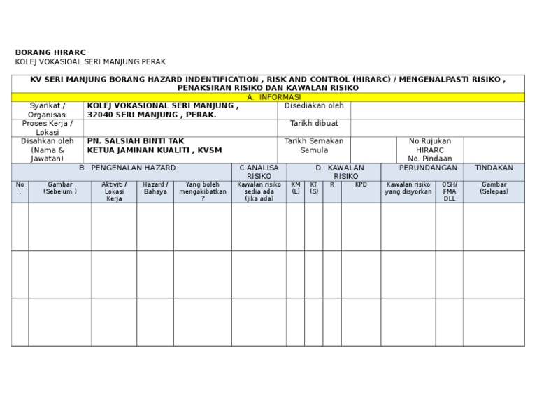 Borang Hirarc Template | PDF