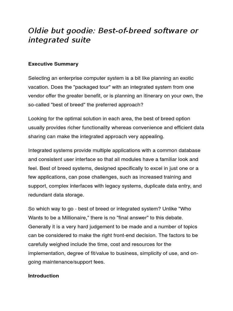 Oldie But Goodie - Best of Breed vs. Integrated Solution | PDF