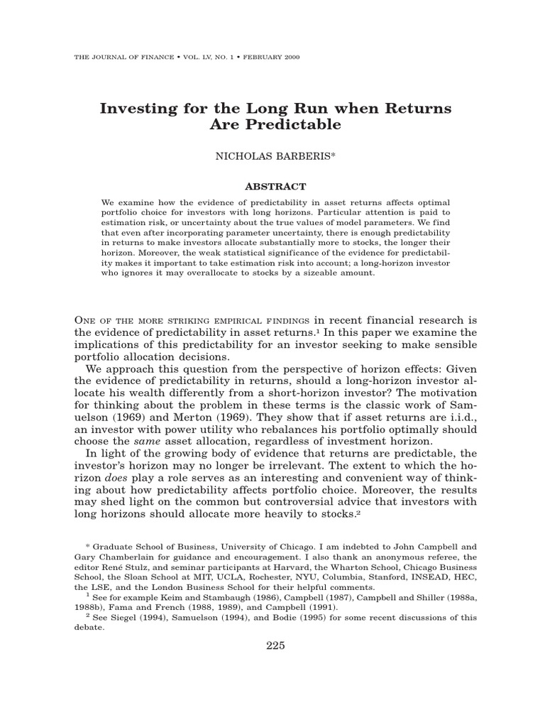 Investing For The Long Run When Returns Are Predictable: Nicholas ...