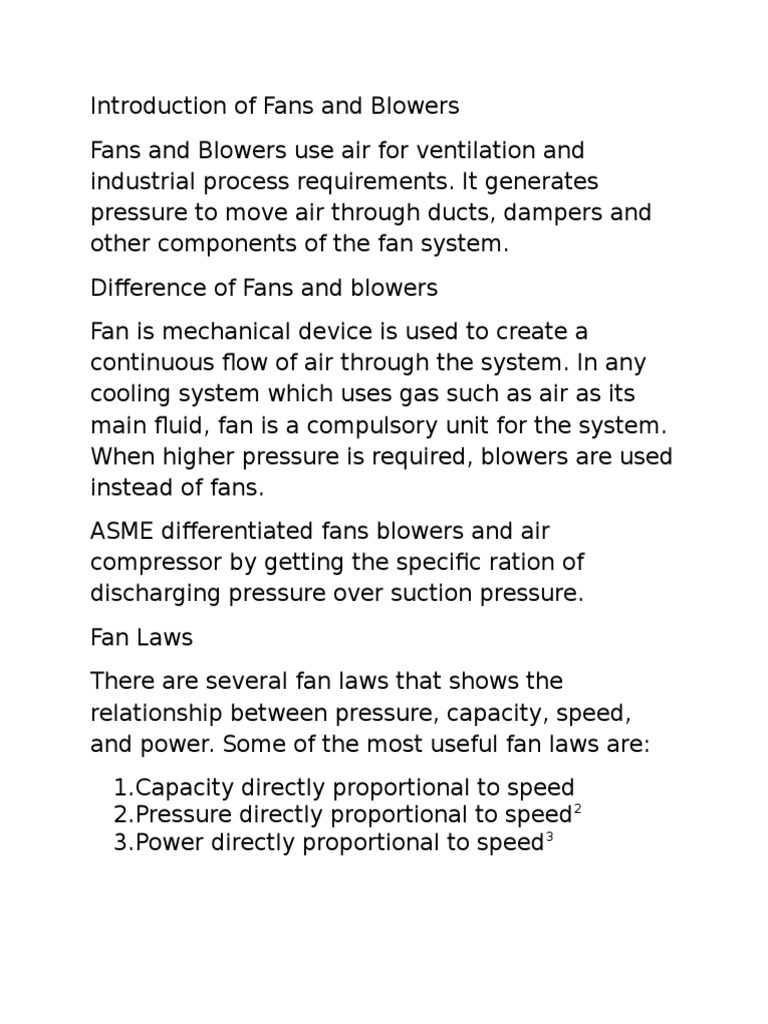 Introduction of Fans and Blowers | PDF | Mechanical Fan | Gas Compressor