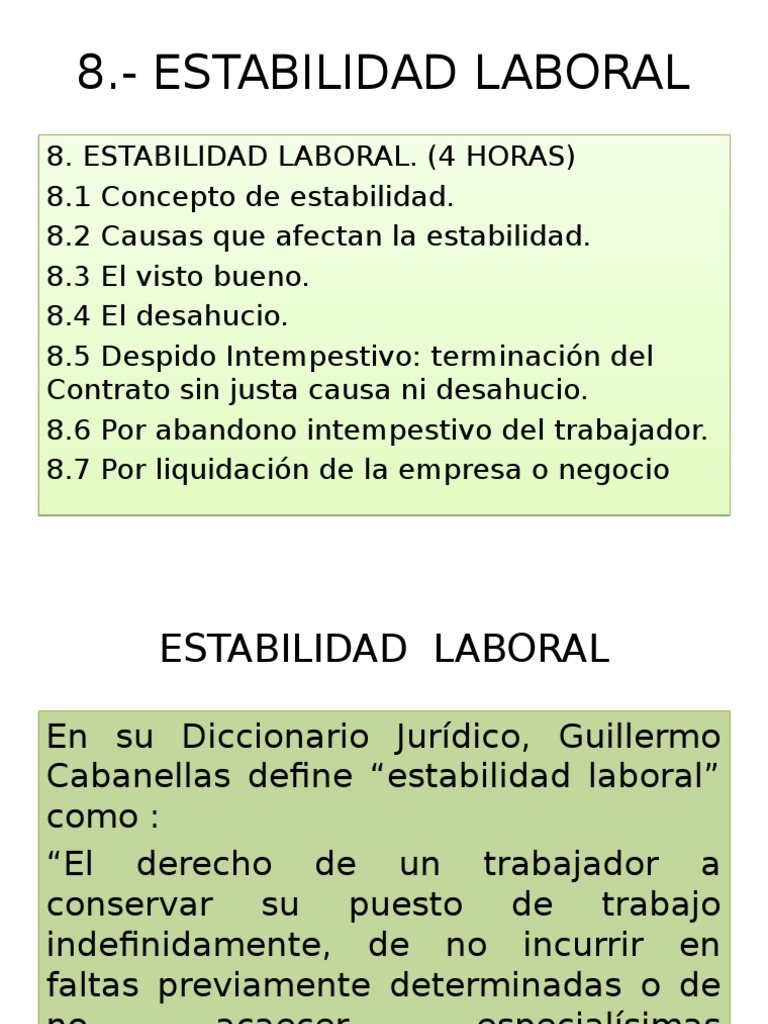 MLE. 8 Estabilidad Laboral | Derecho laboral | Constitución
