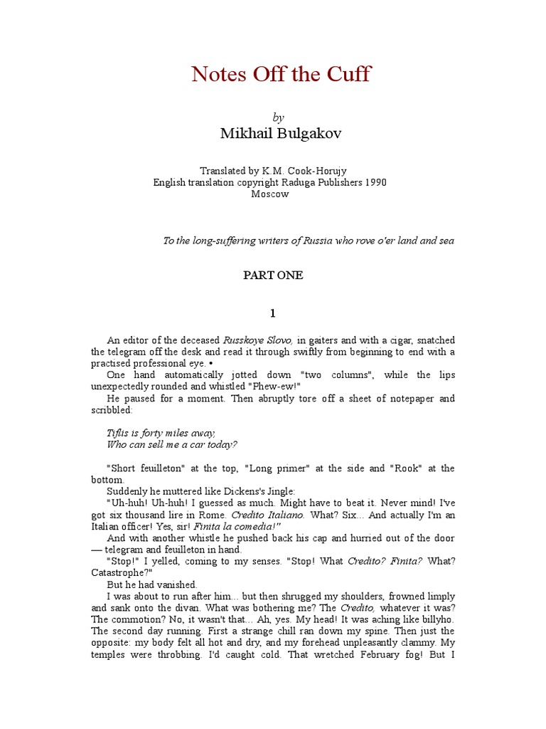 Bulgakov - Notes Off The Cuff | PDF | Nature