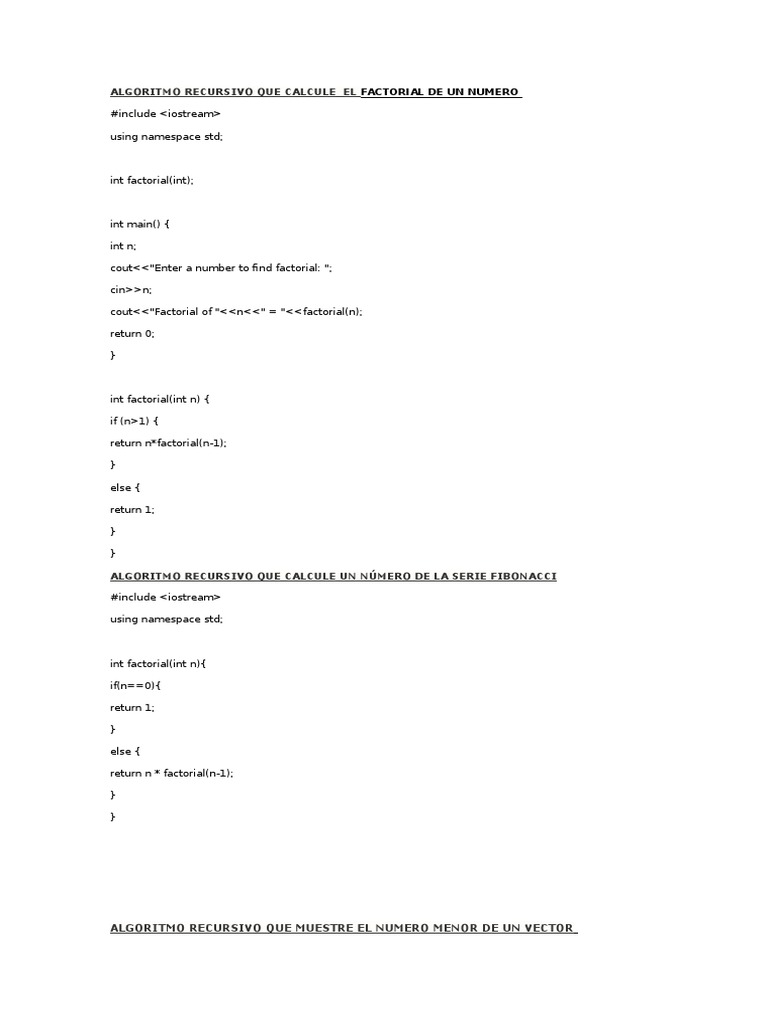 Algoritmo Recursivo para Factorial en C | PDF | Informática