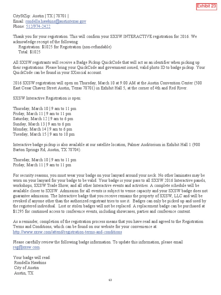 Exhibit 23 SXSW Ticket Definition | PDF
