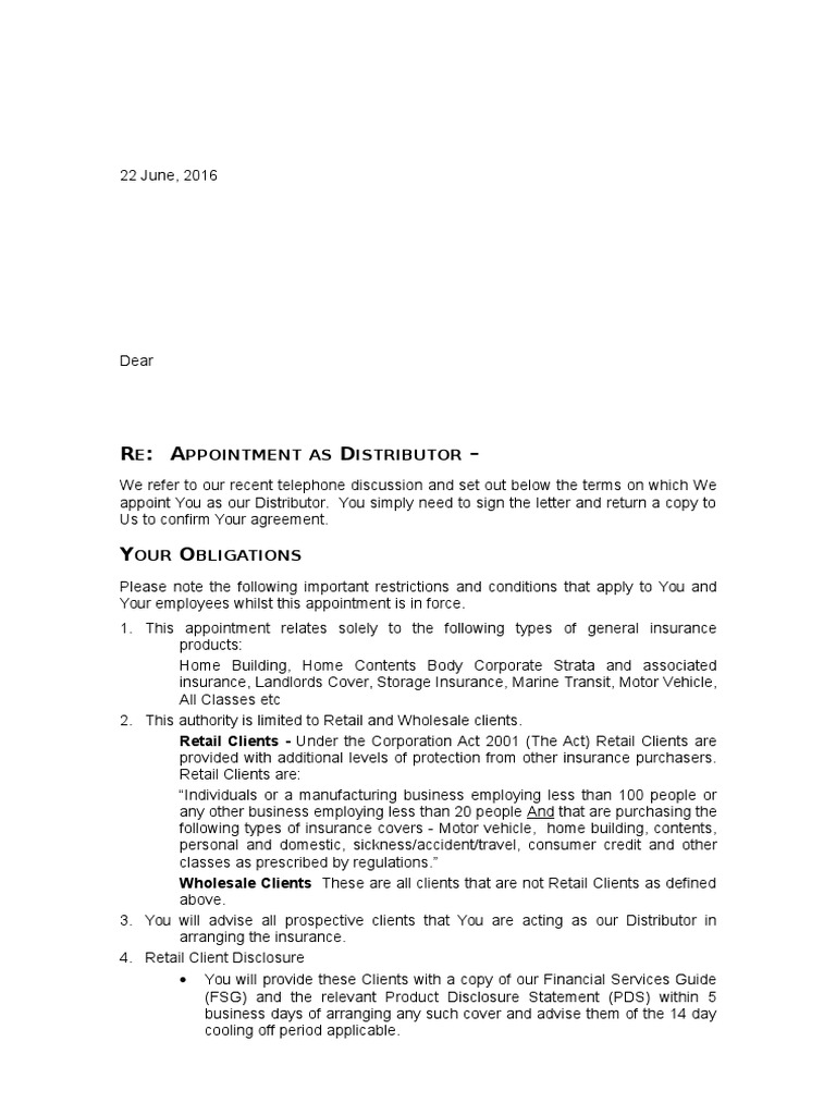 Distributor Appointment Terms | PDF | Insurance | Invoice