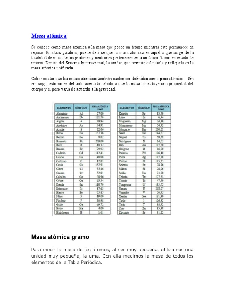 Masa Atómica | Mole (Unidad) | Química