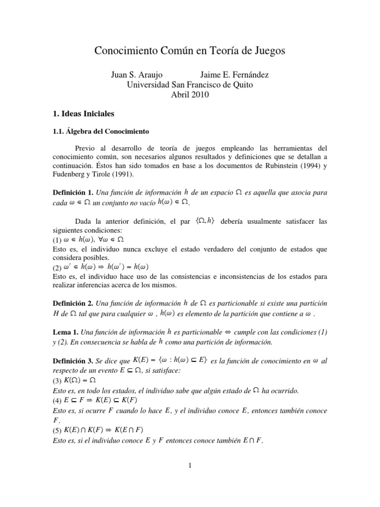 Conocimiento Común en Teoría de Juegos | PDF | Función (Matemáticas ...