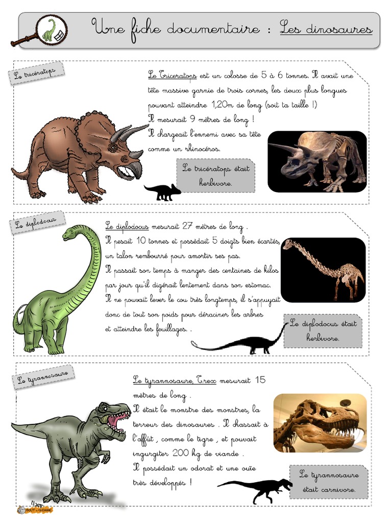 Fiche documentaire sur les dinosaures | PDF