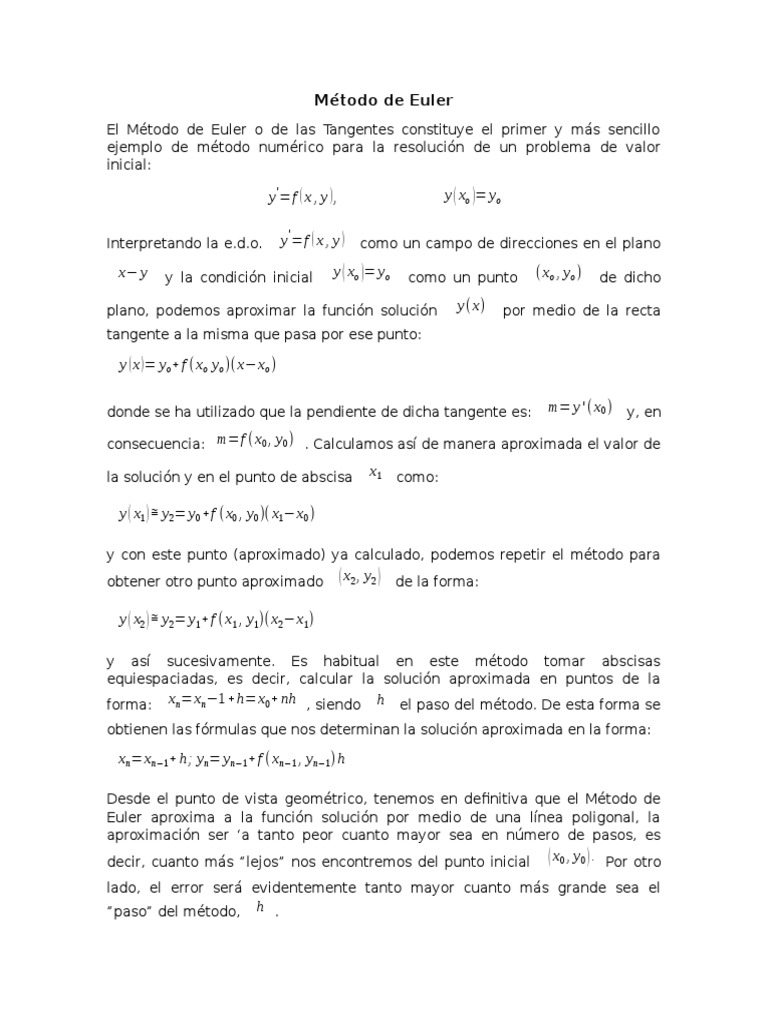 Método de Euler y Euler Modificado | PDF | Análisis matemático | Objetos matemáticos