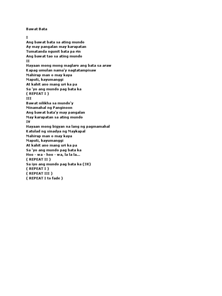 Ang Bawat Bata by Apo Hiking Society | PDF
