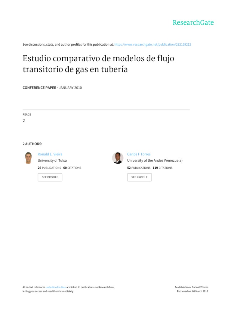Estudio Comparativo de Modelos de Flujo Transitorio de Gas en Tubería ...