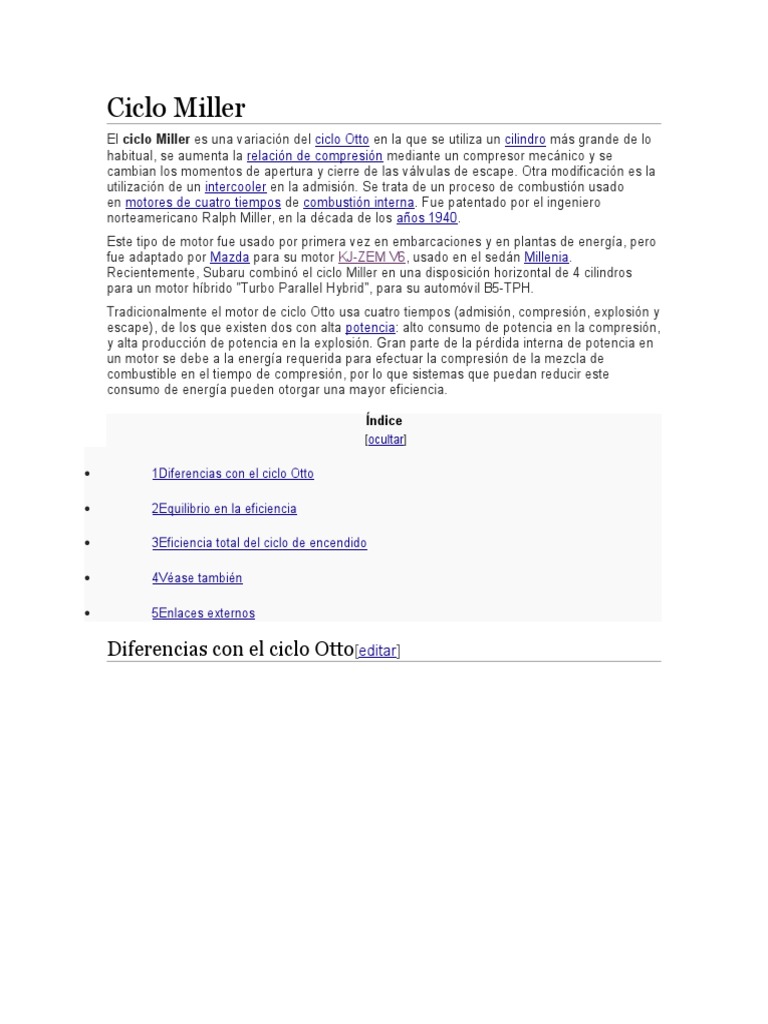 Ciclo Miller | PDF | Vehículos | Motor de combustión interna