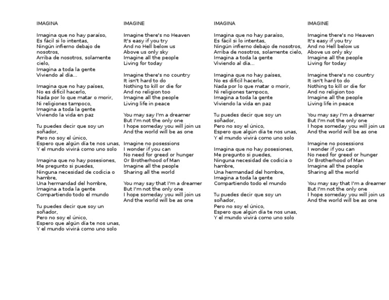 Letra de "Imagine" de John Lennon | PDF | Música grabada