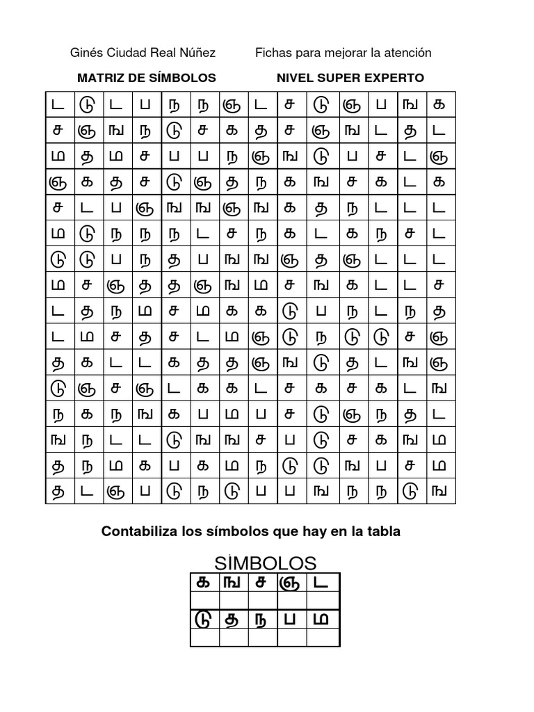 Matriz de Símbolos y Números para Atención | PDF