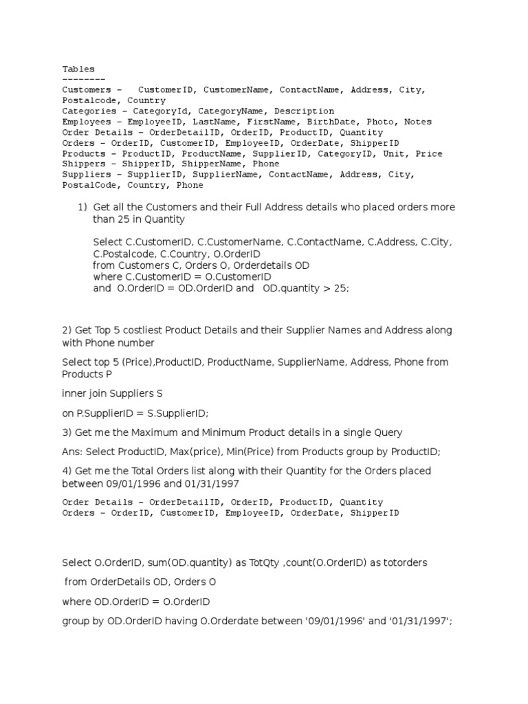 Analysis of customer, order, product and employee data from a retail ...