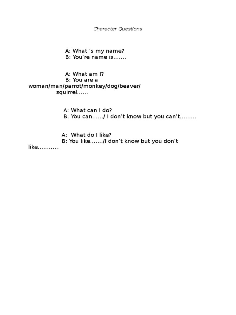Interactive Character Questions Guide | PDF
