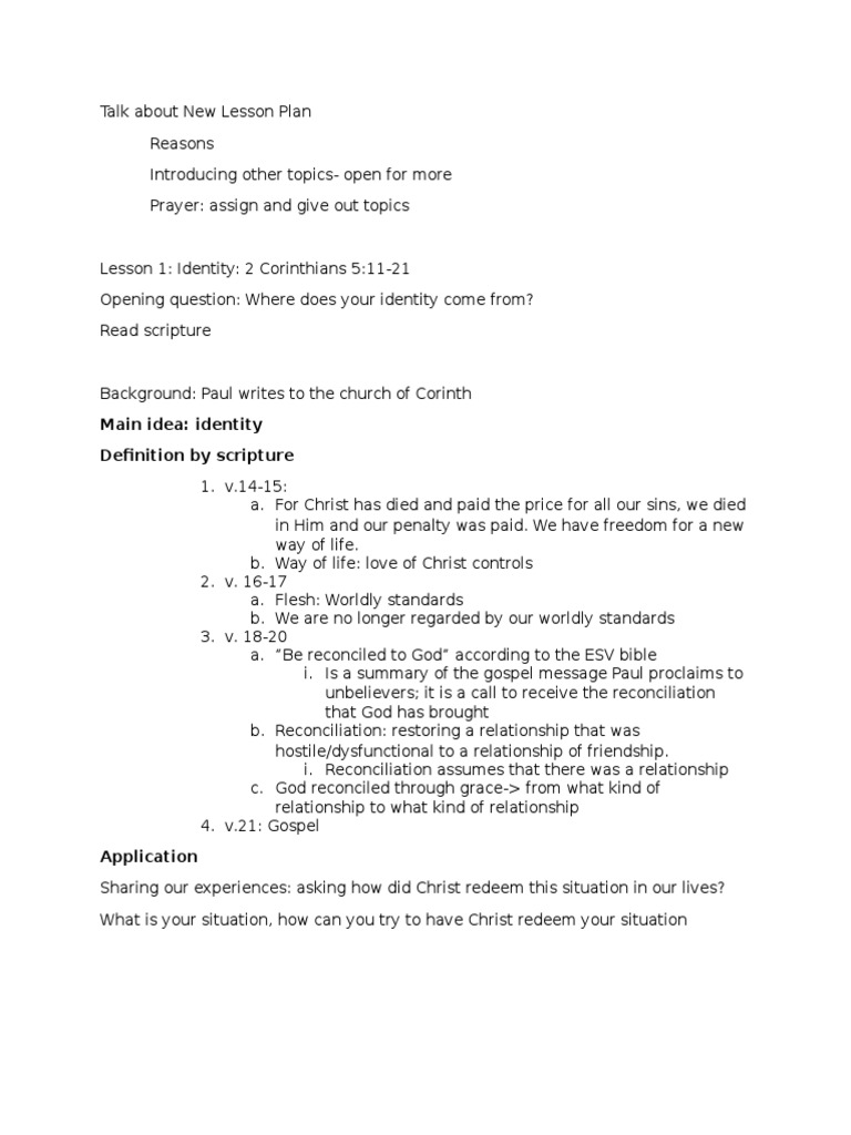 New Lesson Plan on Identity in Christ | PDF