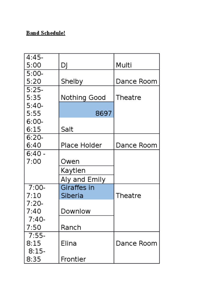 Band Schedule | PDF
