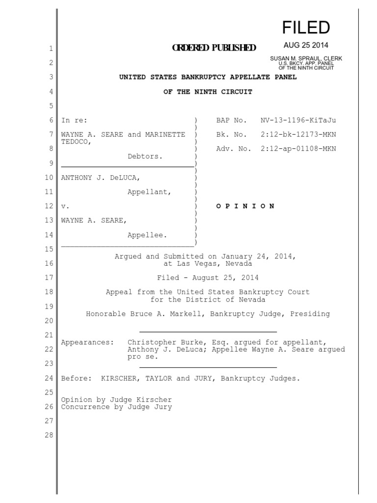In Re: Wayne A. Seare and Marinette Tedoco, 9th Cir. BAP (2014) | PDF ...