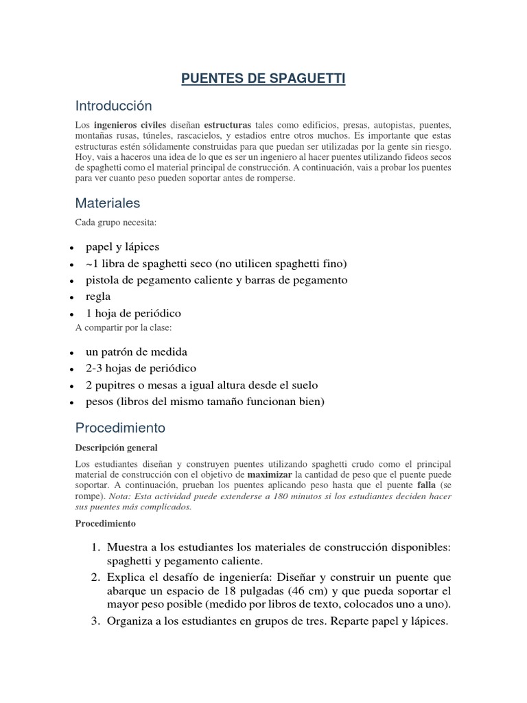 Puentes de Spaguetti 3 | PDF | Puente | Ingeniería