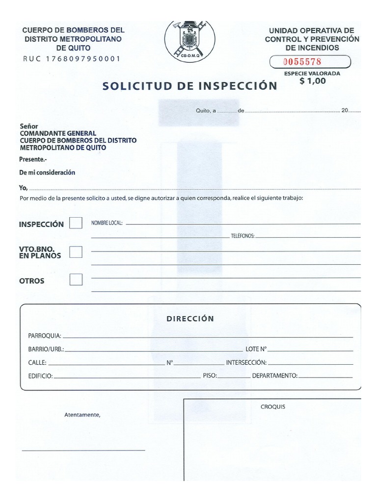 Solicitud Inspeccion Bomberos | PDF