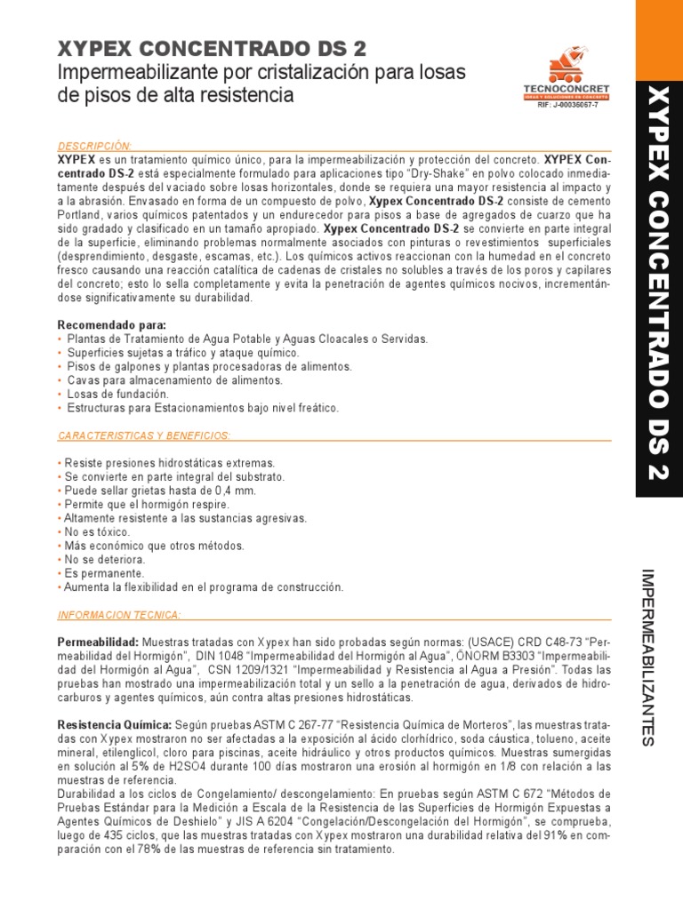 Xypex DS2 | PDF | Agua | Hormigón