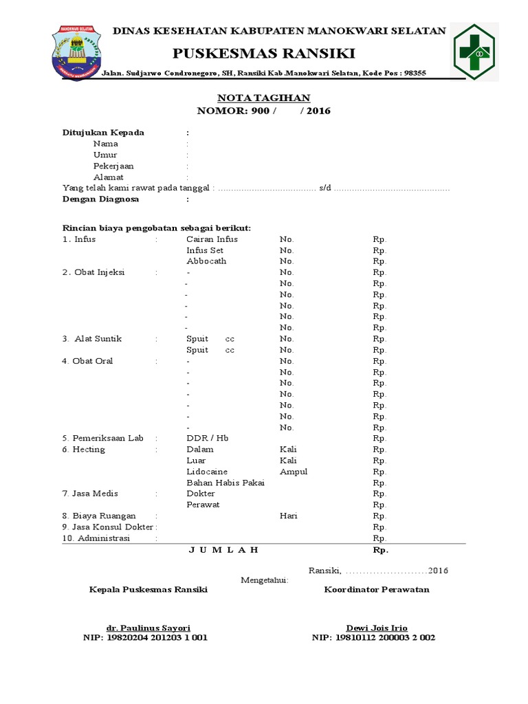 Format Nota Tagihan Rawat Inap | PDF | Kesehatan Holistik | Sains ...