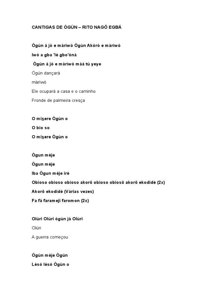 Cantigas de Ògún - Rito Nagô Egbá | PDF