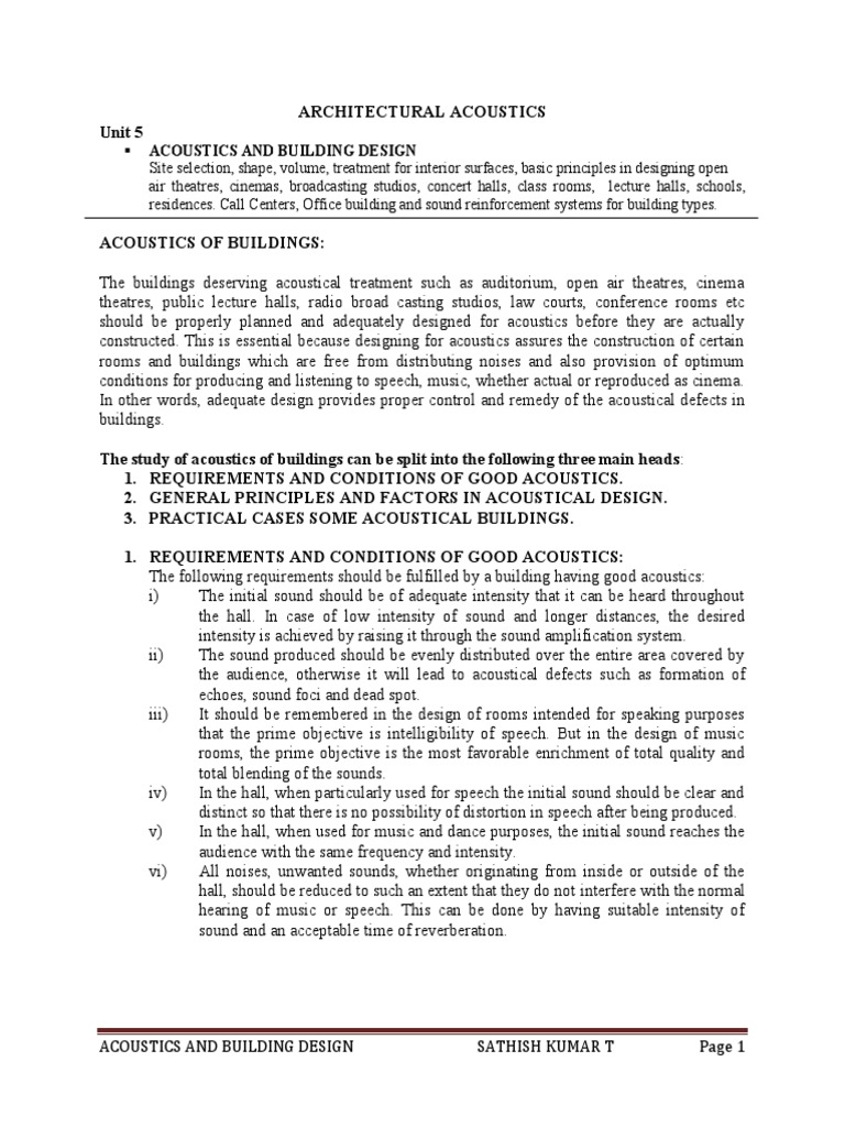 Acoustics in Building Design Principles | PDF | Loudspeaker | Microphone