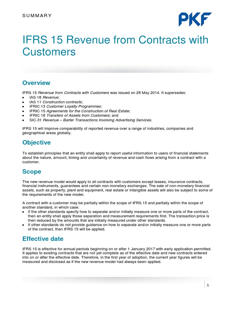IFRS 15 Summary pdf International Financial Reporting Standards Revenue