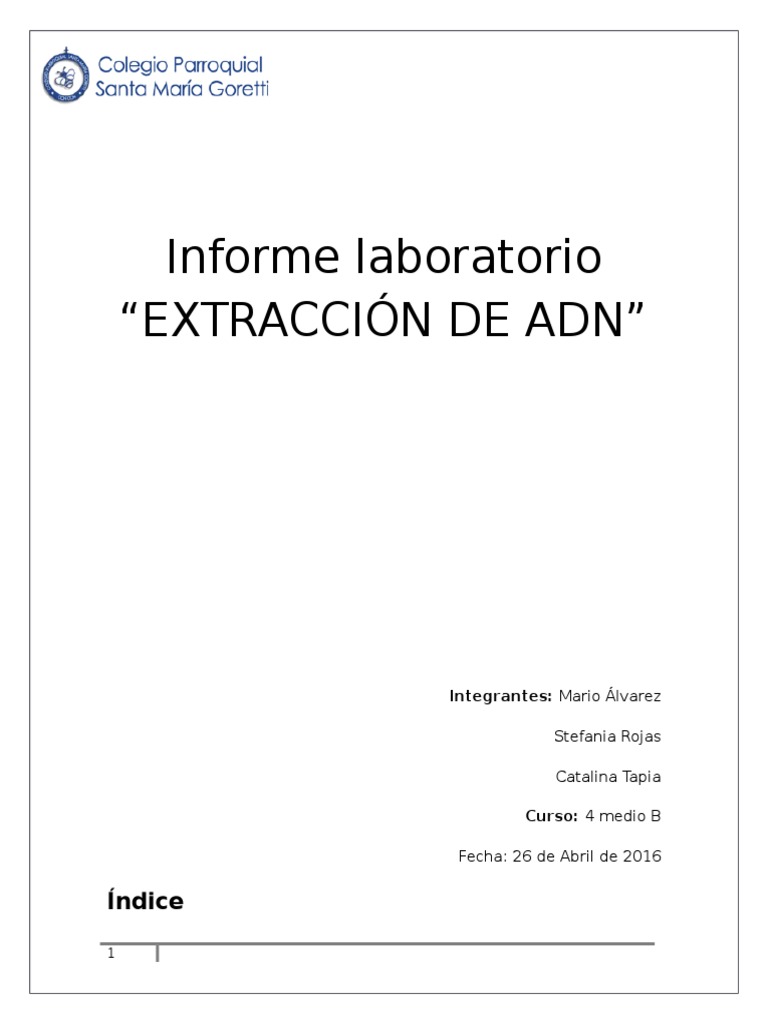 Informe Laboratorio Extraccion de Adn | PDF | Adn | Biología Celular)
