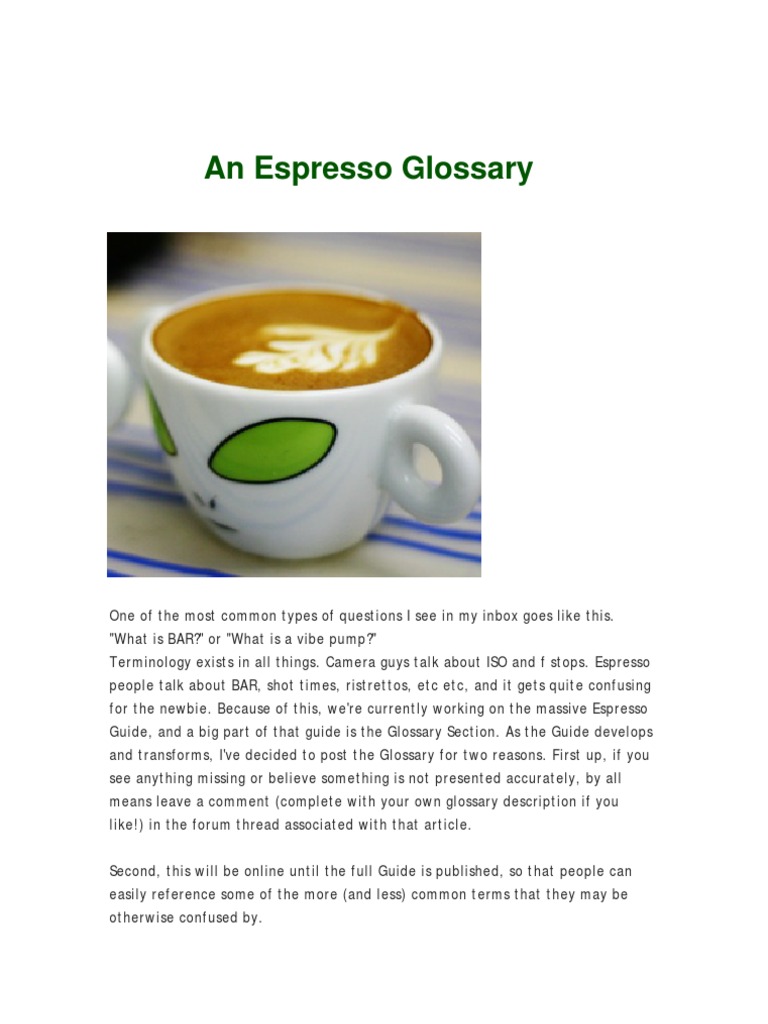 Espresso Terminology Explained | PDF | Coffee | Beverages