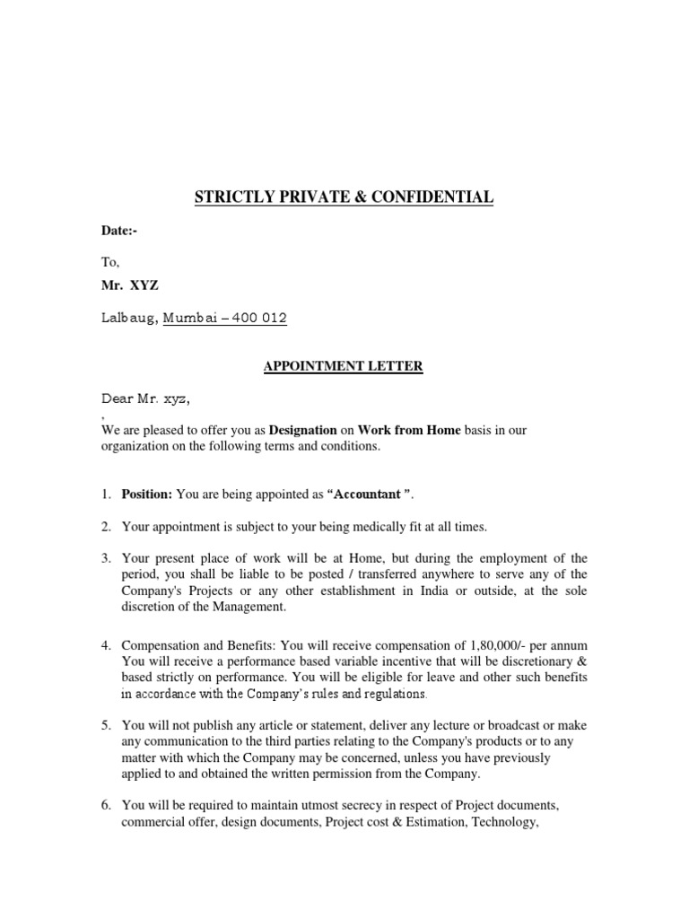 Appointment Letter FORMAT | PDF | Civil Law (Legal System) | Business Law