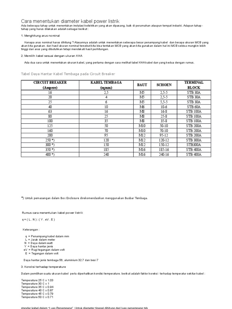 Cara Menentukan Diameter Kabel Power Listrik 1 | PDF | Sains & Matematika