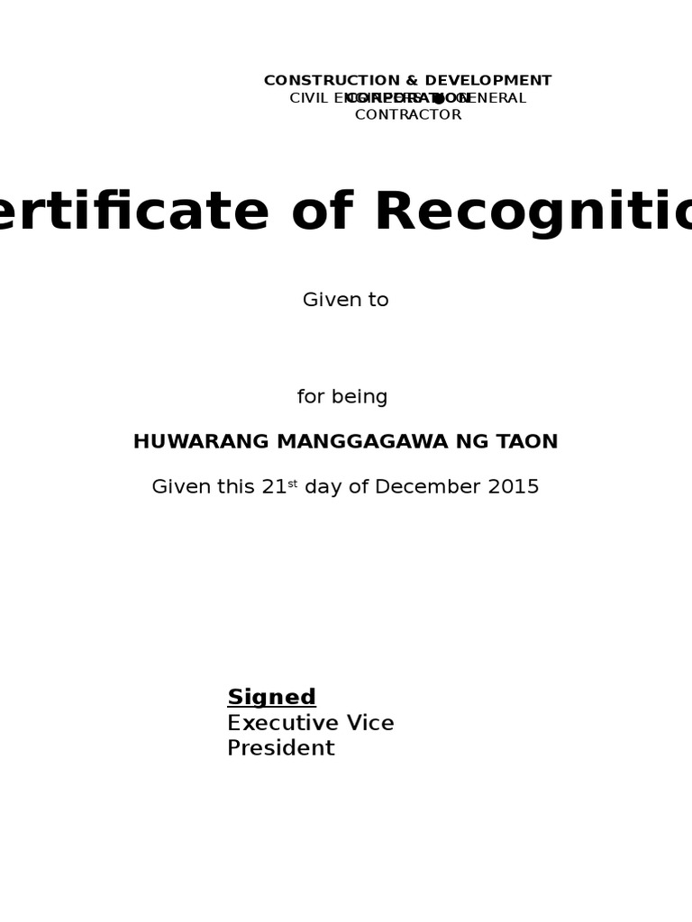 Certificate of Recognition: Given To | PDF | Technology & Engineering
