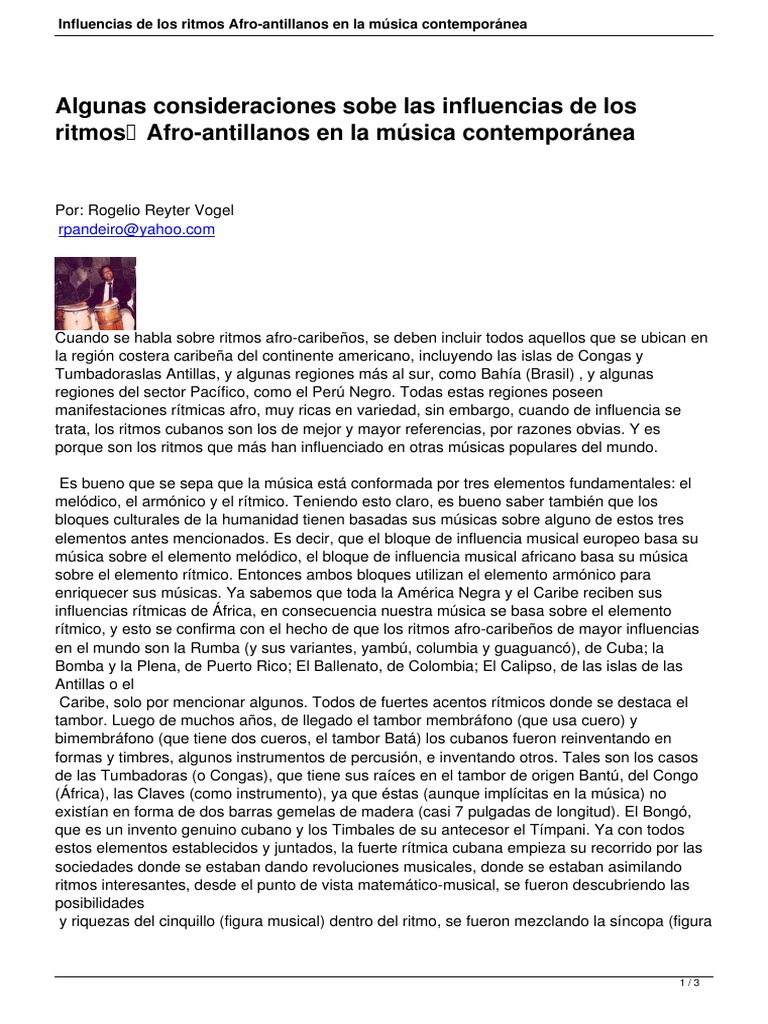Influencias de Los Ritmos Afro Antillanos en La Musica Contemporanea ...
