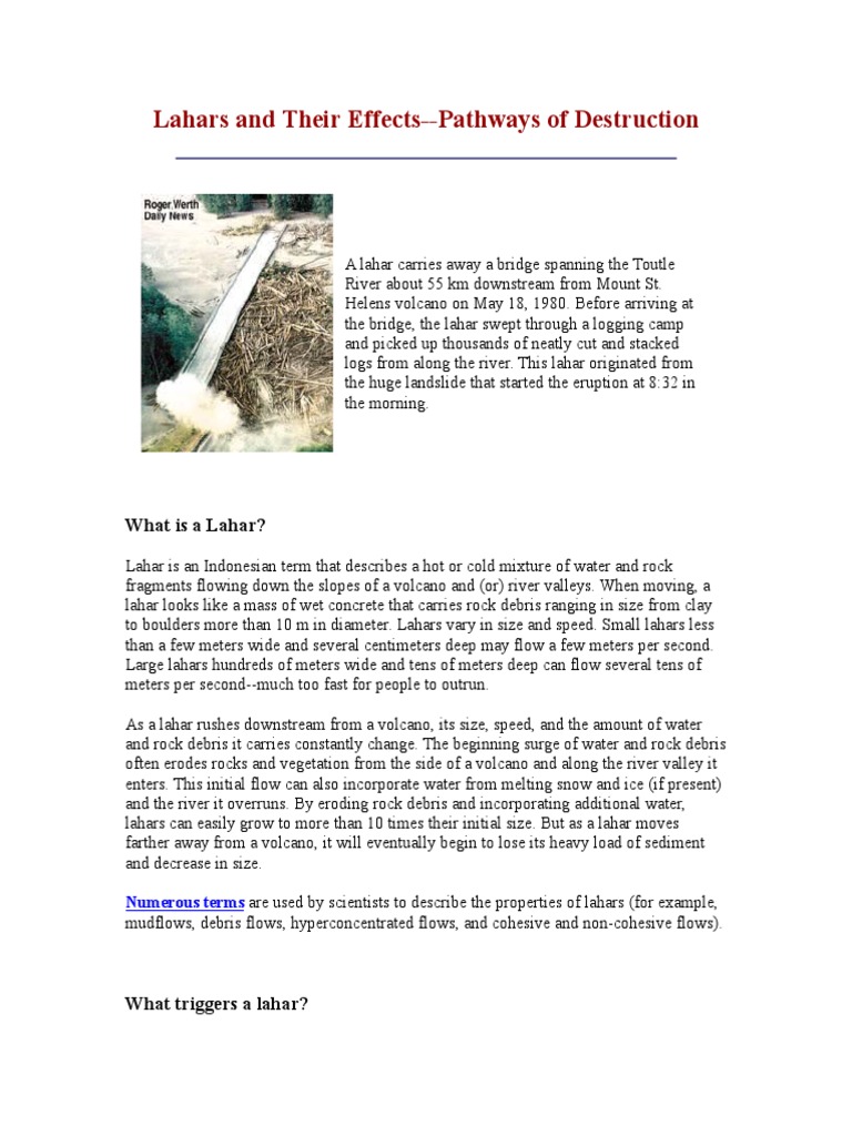 Lahars and Their Effects | PDF | Types Of Volcanic Eruptions | Volcano