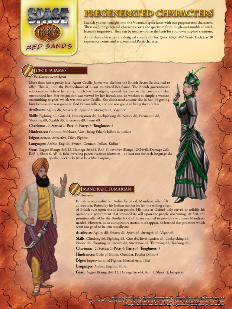Space 1889 Pregenerated Characters | PDF | Leisure