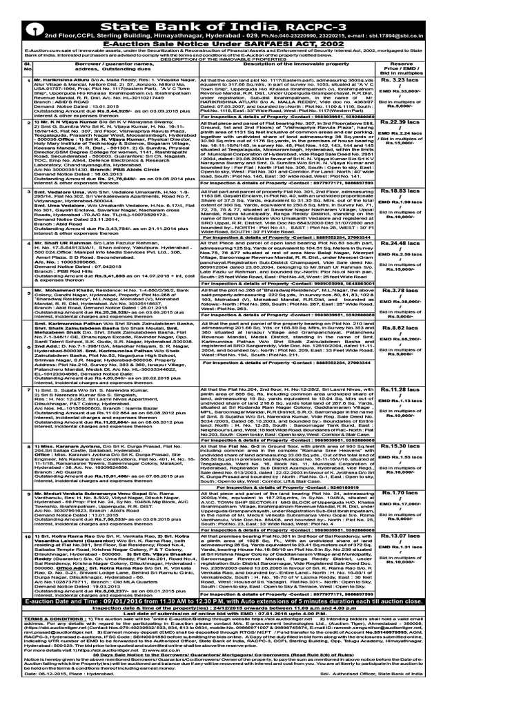 Sbi Racpc III 10 Properties | PDF | Auction | Banking