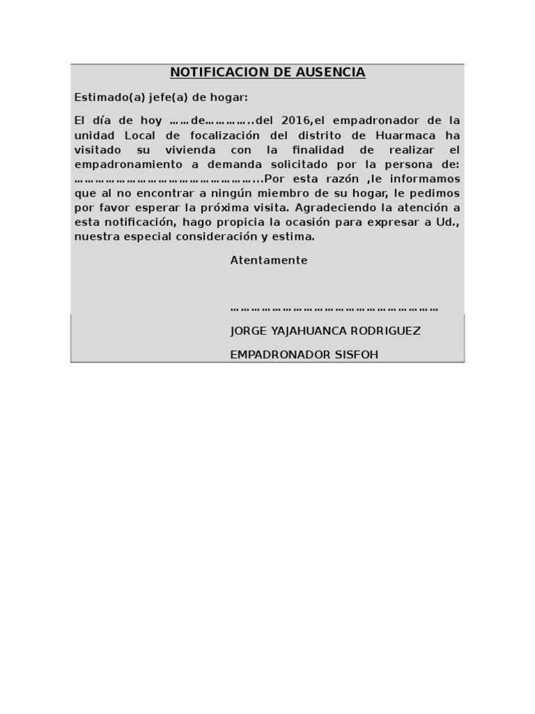 Notificacion de Ausencia | PDF