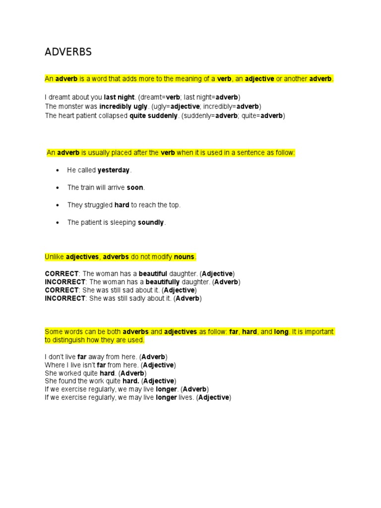 Notes On Adverbs | PDF | Adverb | Adjective
