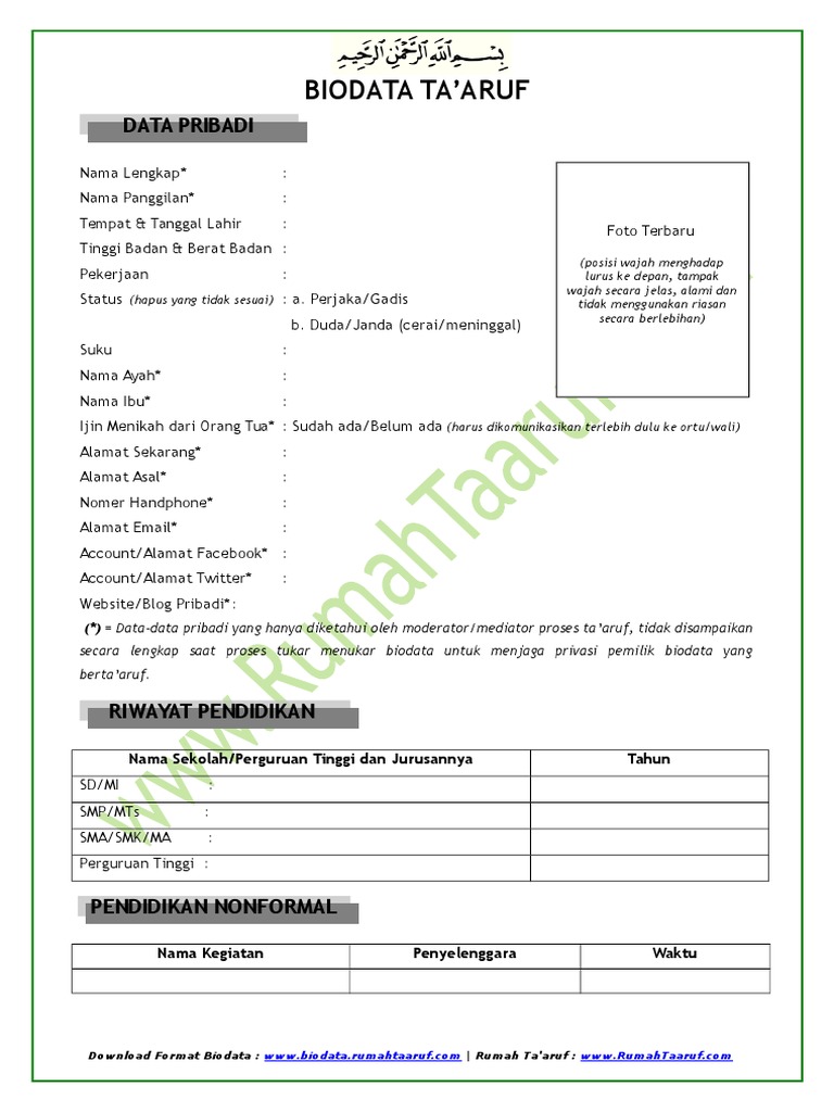Format Biodata Taaruf | PDF