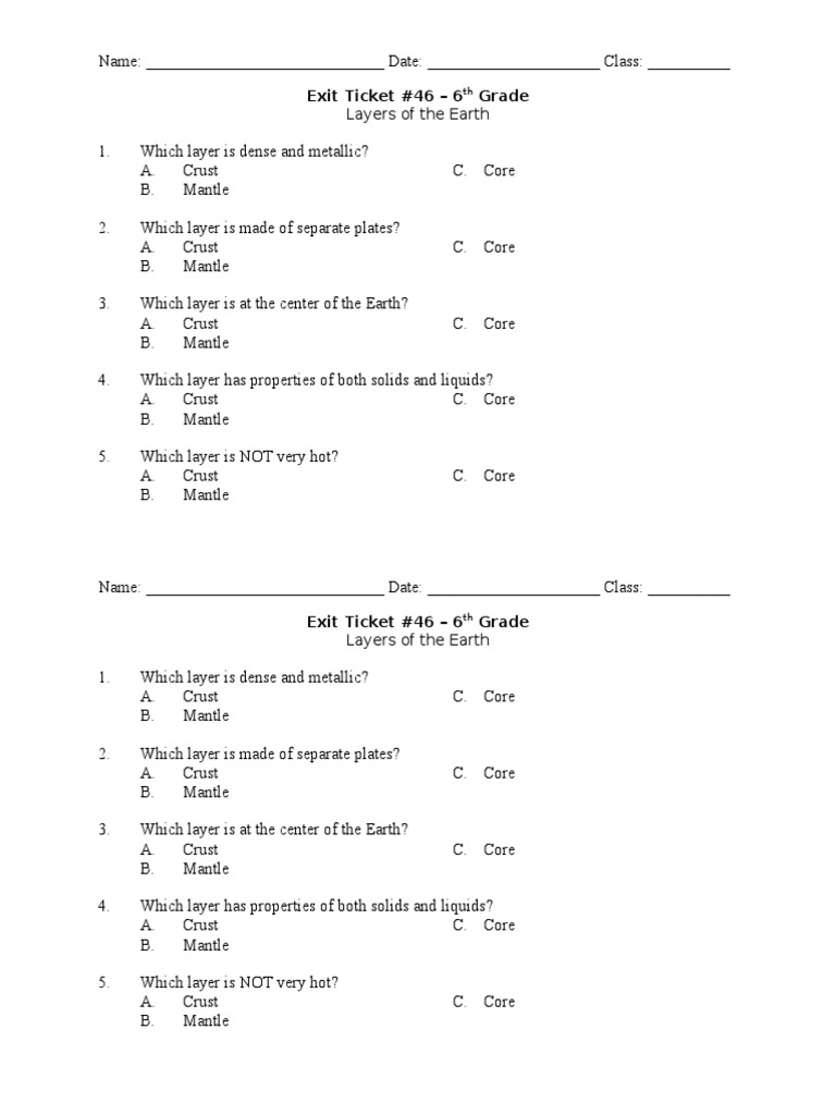 Exit Ticket #49 Layers of Earth | PDF | Technology & Engineering