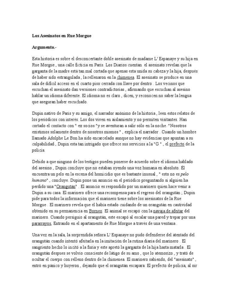 Resumen ESpañol Los Asesinatos en Rue Morgue | PDF | Orangután ...