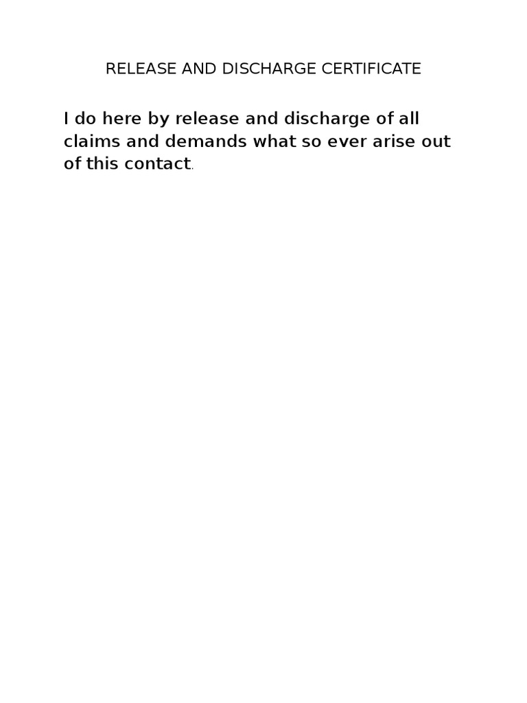 Release and Discharge Certificate | PDF