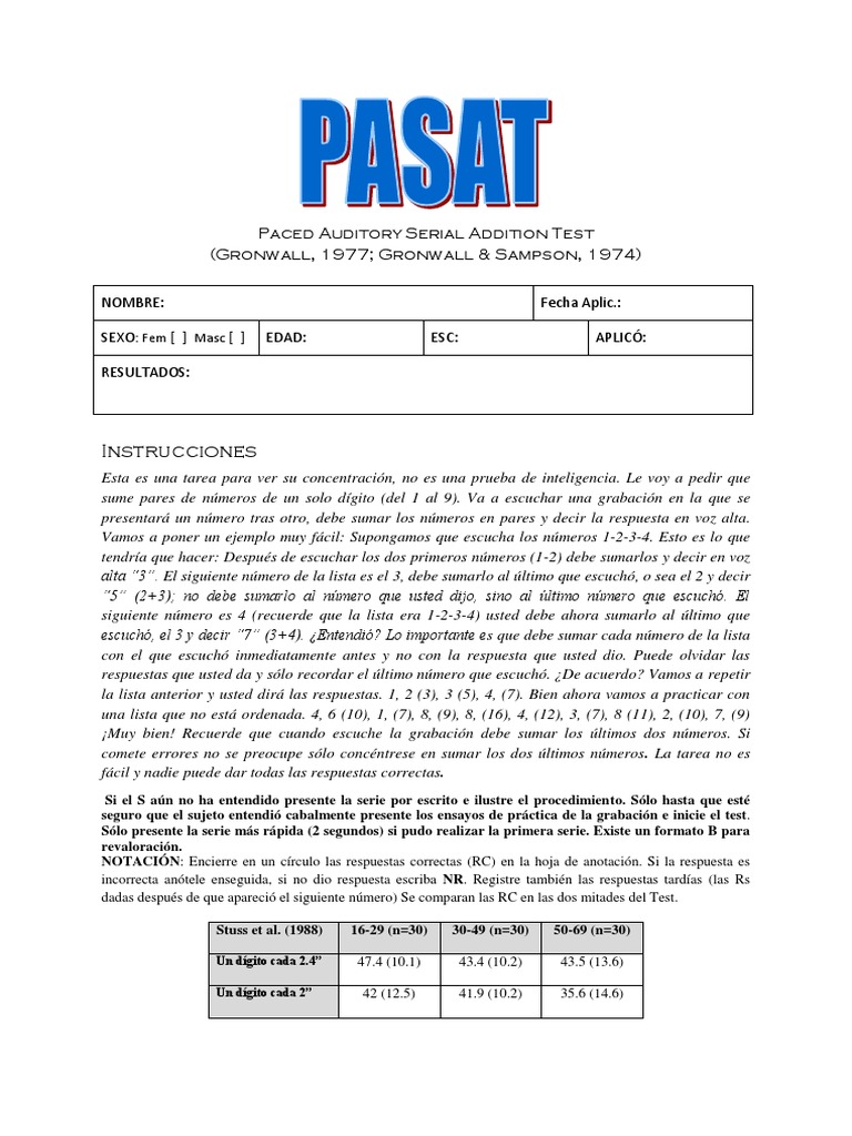 PASAT. Protocolo de Aplicación | PDF