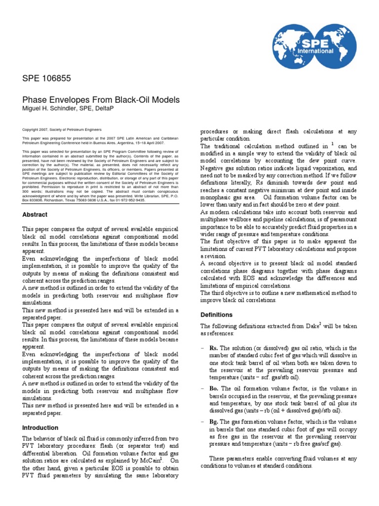 SPE 106855 Phase Envelopes From Black-Oil Models | PDF | Gases | Petroleum