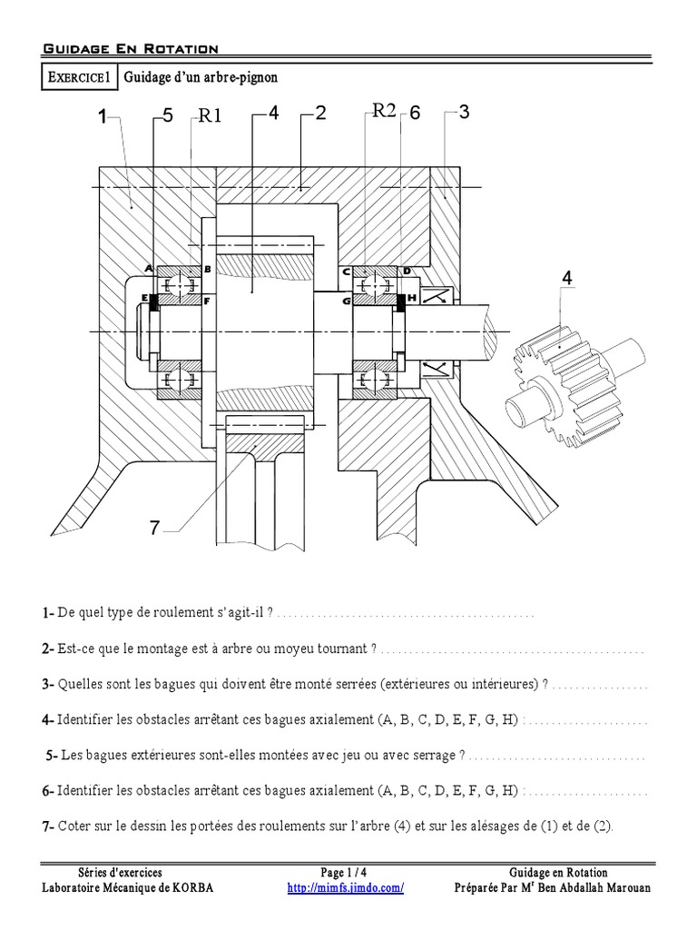Exercices Guidages en Rotation (1) | Ingeniería mecánica | Maquinas
