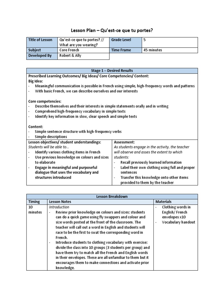 Lessonplan Whatareyouwearing | PDF | Vocabulary | Lesson Plan