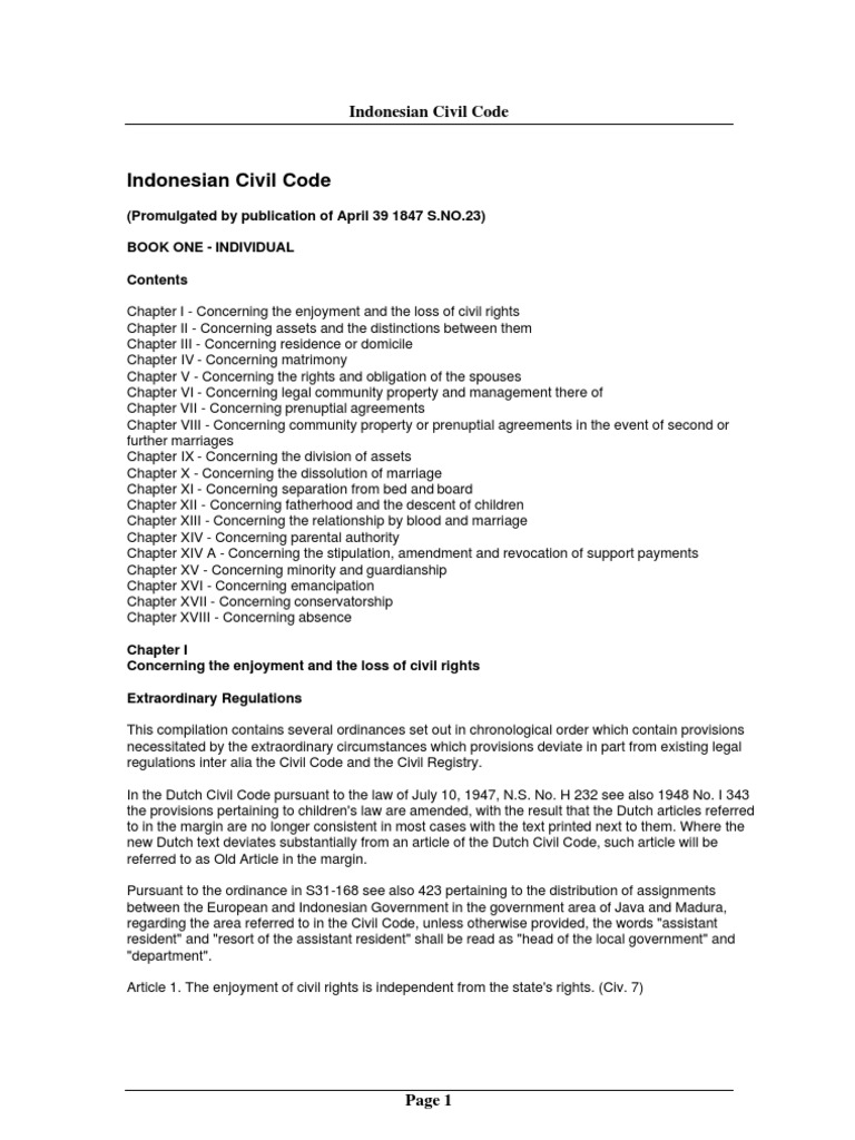 Indonesian Civil Code in English | PDF | Legal Guardian | Annulment